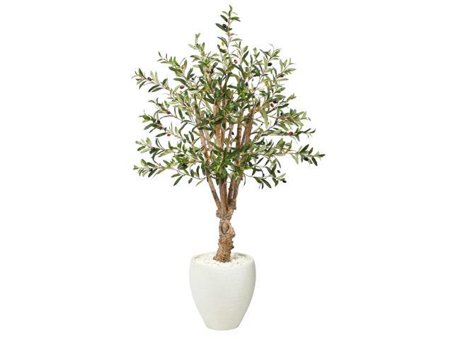 Click here for Nearly Natural 53 Olive Artificial Tree in White P... prices