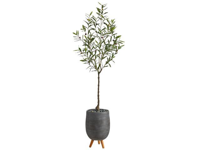 Click here for Nearly Natural 70 Olive Artificial Tree in Gray Pl... prices