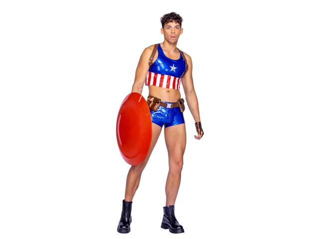 Click here for Roma Costume 4pc Hunky American Hero  Blue/Red/Bro... prices