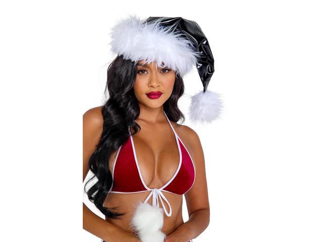 Click here for Roma Costume Vinyl & Faux Fur Santa Hat  Black/Whi... prices