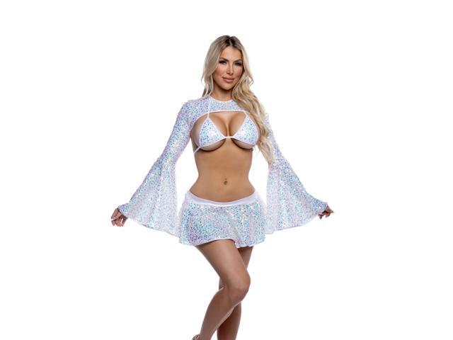 Click here for Roma Costume Sequin Mini Skirt  White  S/M prices