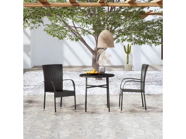 vidaXL Garden Dining Set Black Poly Rattan  Powder-Coated Steel  PP board