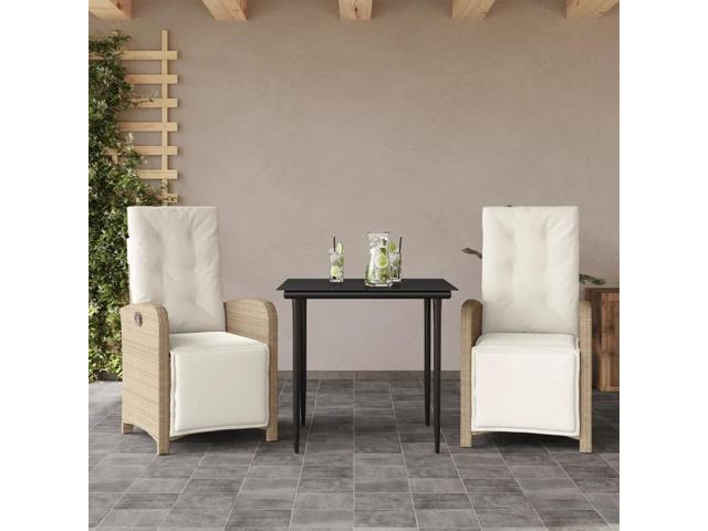 Click here for vidaXL Bistro Set Beige PE rattan 3 Piece Adjustab... prices