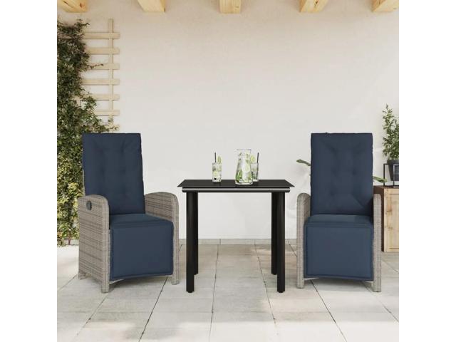 Click here for vidaXL Bistro Set Grey PE rattan 2-Seater Adjustab... prices