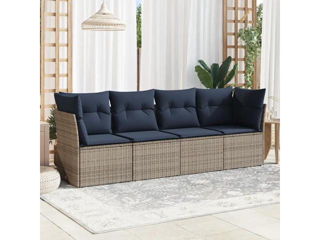 Click here for vidaXL 4 Piece Patio Sofa Set with Cushions Gray P... prices