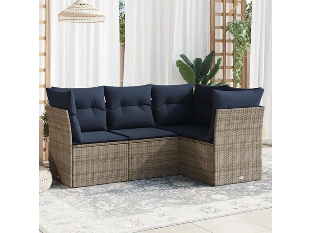 Click here for vidaXL 4 Piece Patio Sofa Set with Cushions Gray P... prices