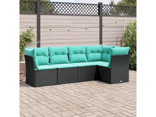 Click here for vidaXL Garden Sofa Set Black  Blue PE Rattan  Poly... prices