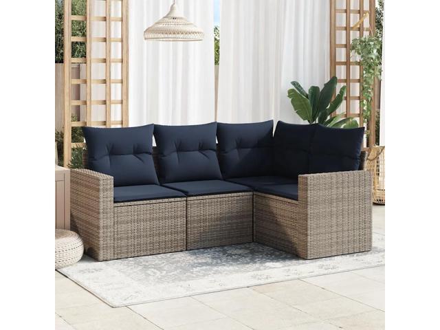 Click here for vidaXL 4 Piece Patio Sofa Set with Cushions Gray P... prices
