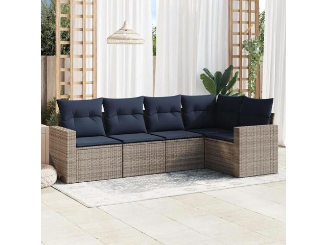 Click here for vidaXL 5 Piece Patio Sofa Set with Cushions Gray P... prices