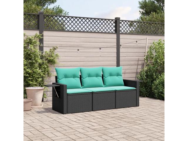 Click here for vidaXL Patio Sofa Set Black with blue cushions prices