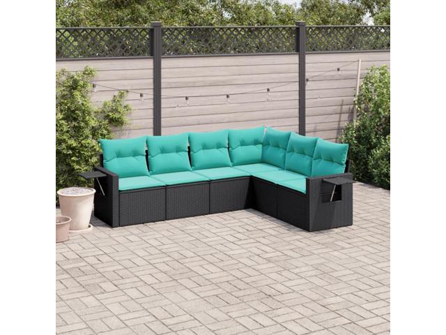 Click here for vidaXL Patio Sofa Set Black Sofa  Blue Cushions prices