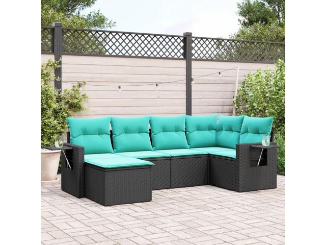 Click here for vidaXL Patio Sofa Set Black Rattan  Blue Cushions prices