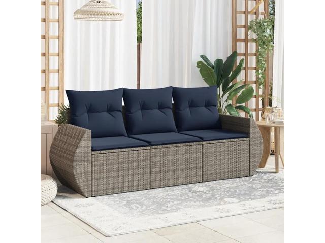 Click here for vidaXL 3 Piece Patio Sofa Set with Cushions Gray P... prices