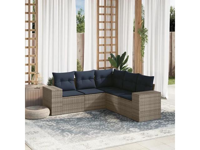 Click here for vidaXL 5 Piece Patio Sofa Set with Cushions Gray P... prices