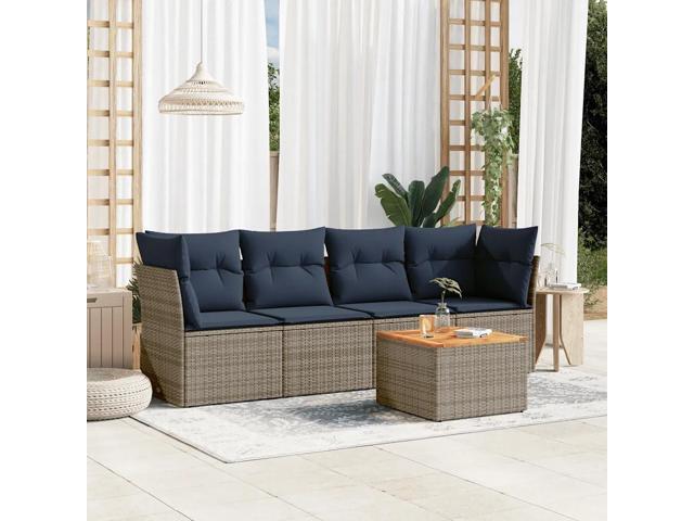 Click here for vidaXL 5 Piece Patio Sofa Set with Cushions Gray P... prices