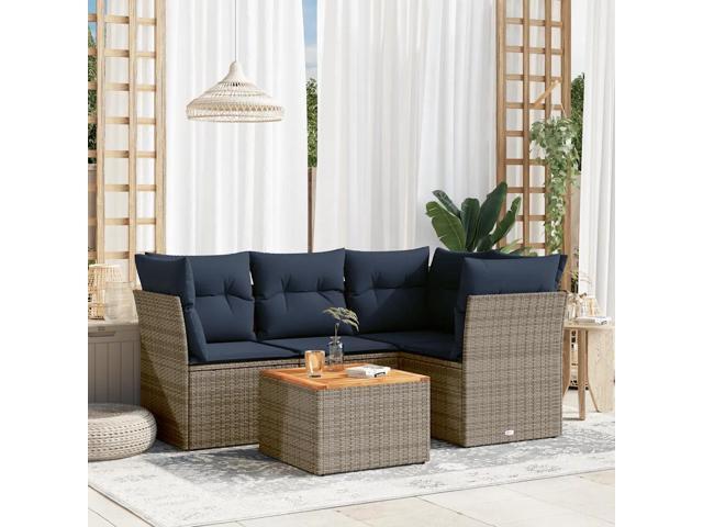 Click here for vidaXL 5 Piece Patio Sofa Set with Cushions Gray P... prices