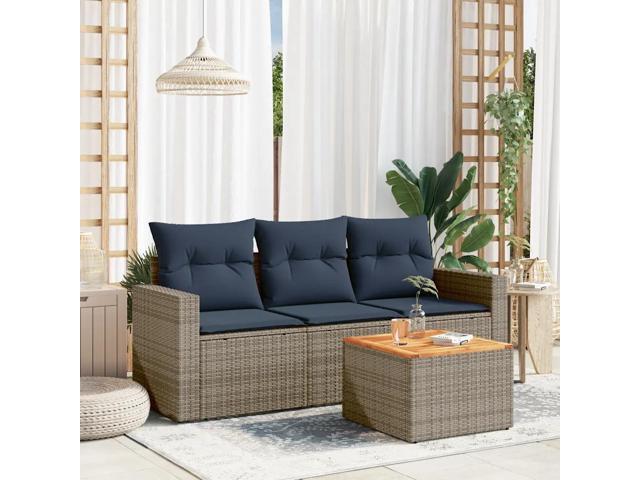 Click here for vidaXL 4 Piece Patio Sofa Set with Cushions Gray P... prices