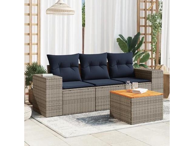 Click here for vidaXL 4 Piece Patio Sofa Set with Cushions Gray P... prices