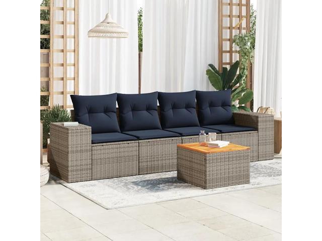 Click here for vidaXL 5 Piece Patio Sofa Set with Cushions Gray P... prices