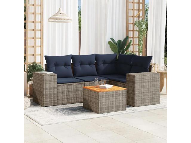 Click here for vidaXL 5 Piece Patio Sofa Set with Cushions Gray P... prices