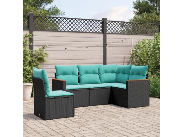 Click here for vidaXL Patio Sofa Set Black  Blue PE rattan  Powde... prices