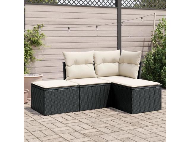 Click here for vidaXL Garden Sofa Set Black with cream white cush... prices