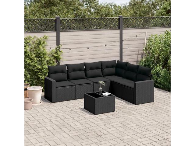 Click here for vidaXL 7 Piece Patio Sofa Set with Cushions Black... prices