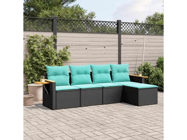 Click here for vidaXL Garden Sofa Set Black  Blue Poly Rattan 5-P... prices