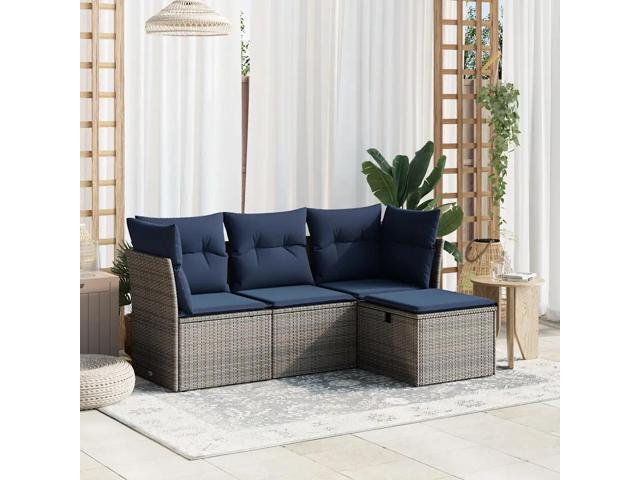 Click here for vidaXL 4 Piece Patio Sofa Set with Cushions Gray P... prices