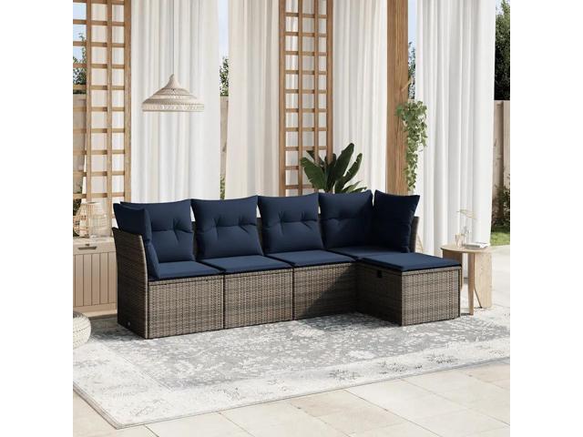 Click here for vidaXL 5 Piece Patio Sofa Set with Cushions Gray P... prices