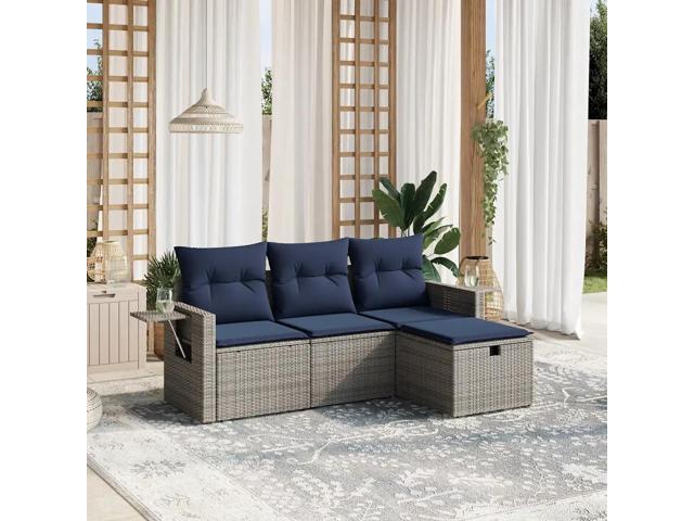 Click here for vidaXL 4 Piece Patio Sofa Set with Cushions Gray P... prices