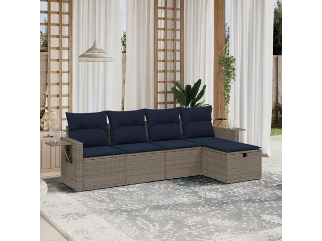 Click here for vidaXL 5 Piece Patio Sofa Set with Cushions Gray P... prices