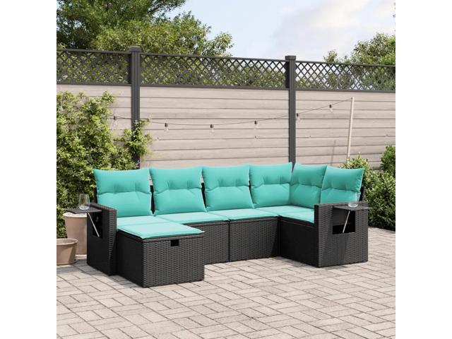 Click here for vidaXL Garden Sofa Set Black  Turquoise Poly Ratta... prices