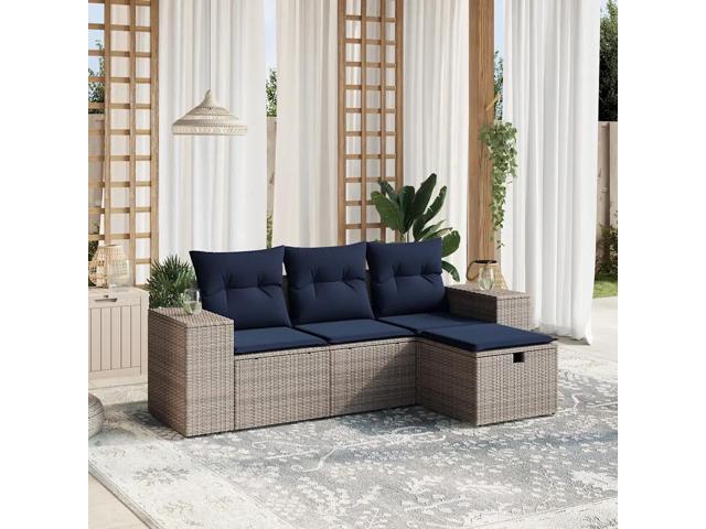 Click here for vidaXL 4 Piece Patio Sofa Set with Cushions Gray P... prices