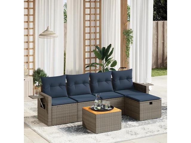 Click here for vidaXL 6 Piece Patio Sofa Set with Cushions Gray P... prices