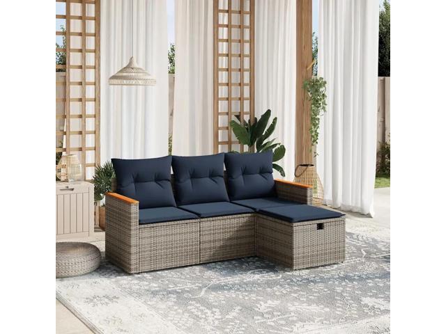 Click here for vidaXL 4 Piece Patio Sofa Set with Cushions Gray P... prices