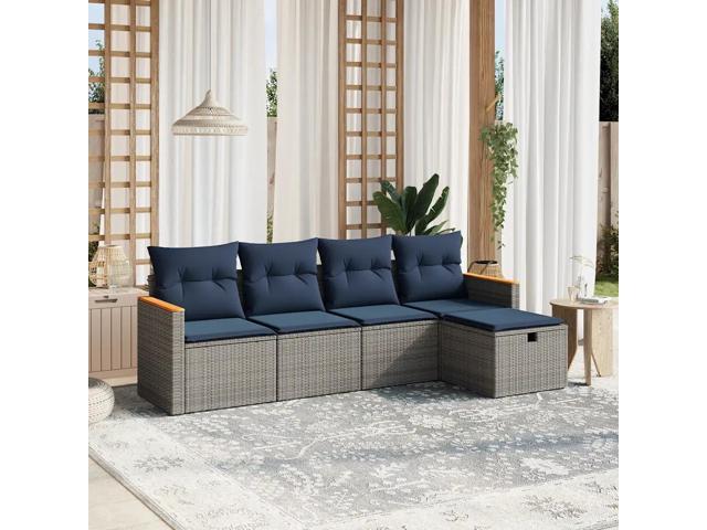 Click here for vidaXL 5 Piece Patio Sofa Set with Cushions Gray P... prices