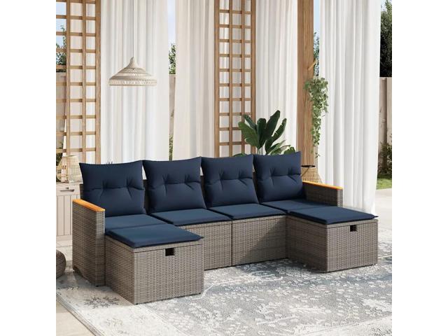 Click here for vidaXL 6 Piece Patio Sofa Set with Cushions Gray P... prices