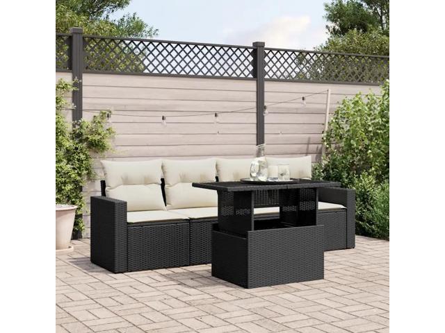 Click here for vidaXL Garden Sofa Set Black with Cream White Cush... prices