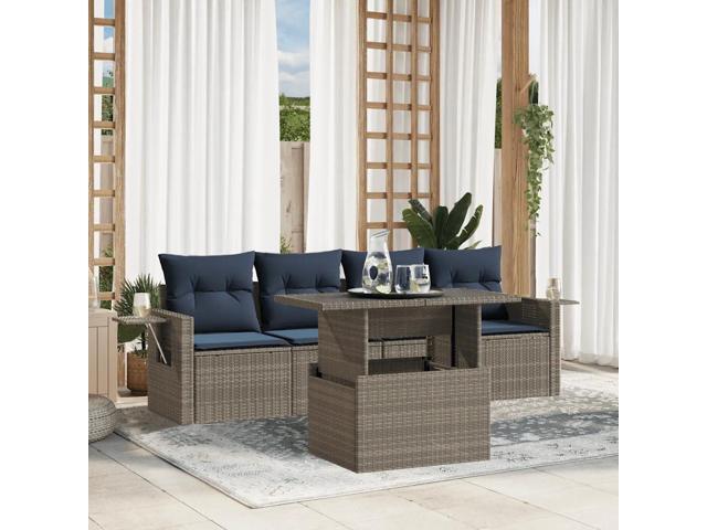 Click here for vidaXL 5 Piece Garden Sofa Set with Cushions Grey... prices