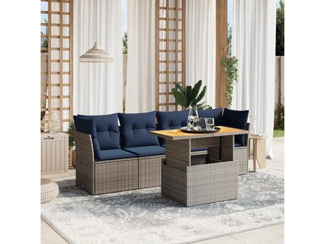 Click here for vidaXL 5 Piece Patio Sofa Set with Cushions Gray P... prices