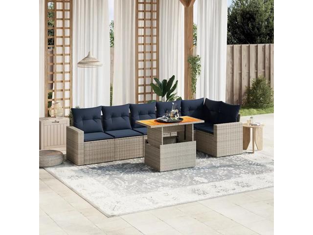 Click here for vidaXL 7 Piece Patio Sofa Set with Cushions Gray P... prices