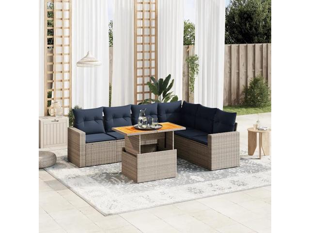 Click here for vidaXL 7 Piece Patio Sofa Set with Cushions Gray P... prices