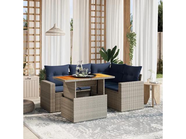 Click here for vidaXL 5 Piece Patio Sofa Set with Cushions Gray P... prices