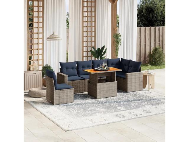 Click here for vidaXL 7 Piece Patio Sofa Set with Cushions Gray P... prices