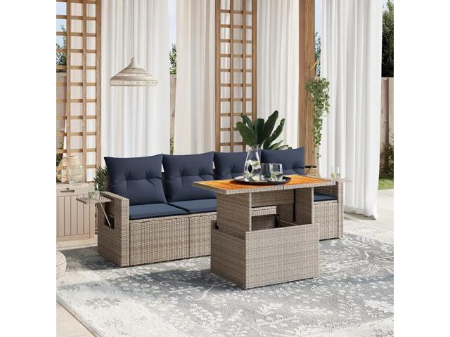 Click here for vidaXL 5 Piece Patio Sofa Set with Cushions Gray P... prices