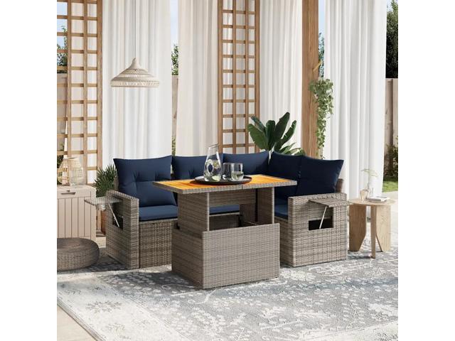 Click here for vidaXL 5 Piece Patio Sofa Set with Cushions Gray P... prices