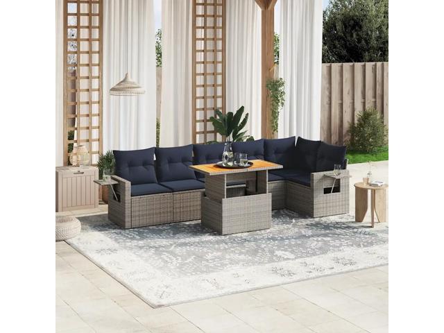 Click here for vidaXL 7 Piece Patio Sofa Set with Cushions Gray P... prices
