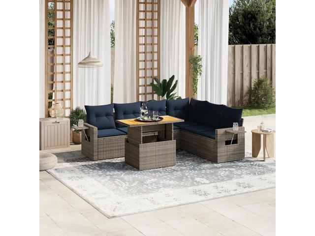 Click here for vidaXL 7 Piece Patio Sofa Set with Cushions Gray P... prices