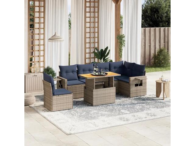 Click here for vidaXL 7 Piece Patio Sofa Set with Cushions Gray P... prices